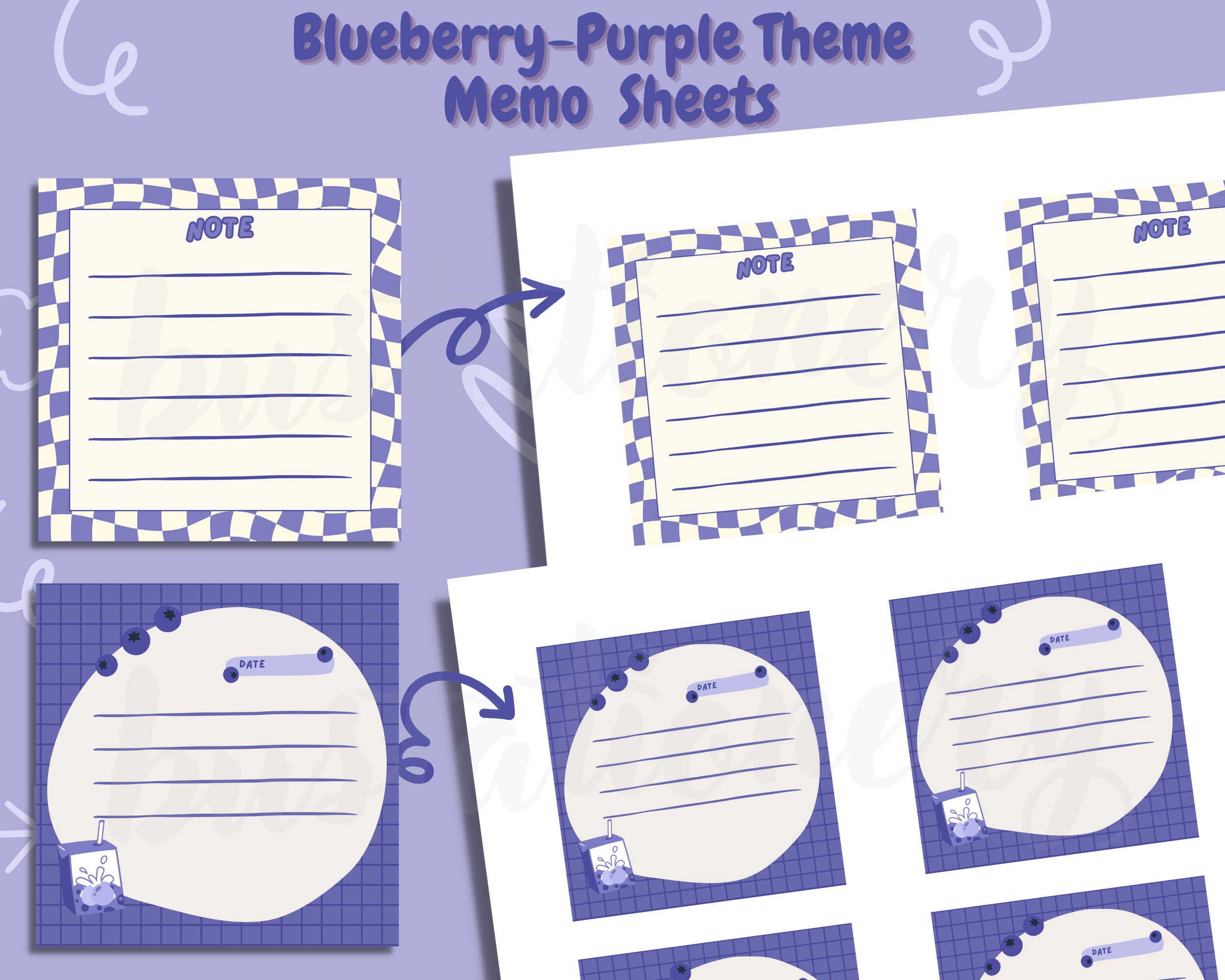 Purple Daily Lined Notepad, Cute Digital Memo Pad, Kawaii Downloadable ...