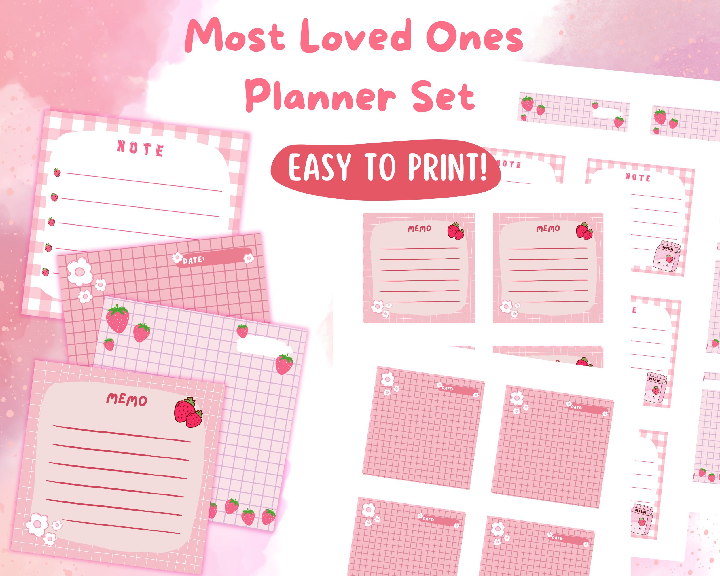 Most Loved Ones Undated Strawberry Monthly Weekly Planner Set, Cute ...