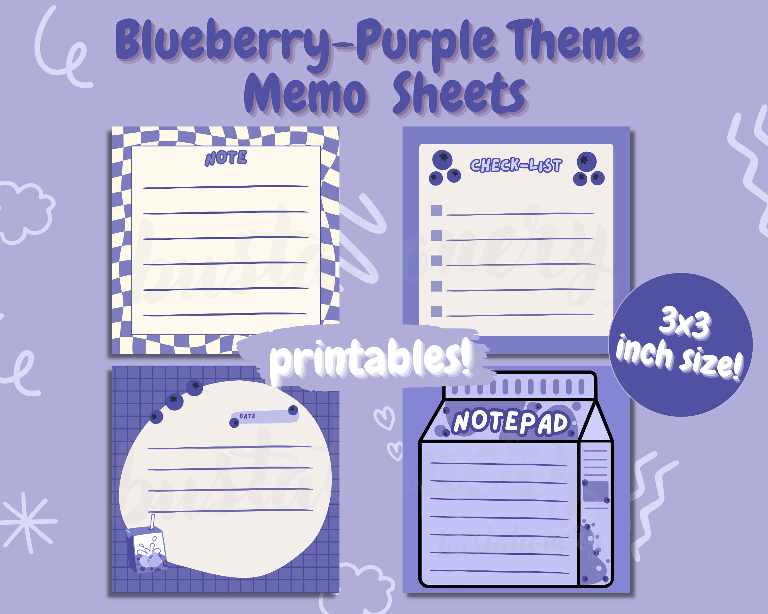 Purple Daily Lined Notepad, Cute Digital Memo Pad, Kawaii Downloadable ...