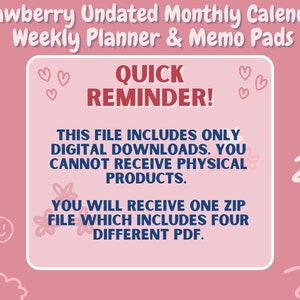 Strawberry Undated Monthly Calendar, Weekly Planner and Memo Pads ...