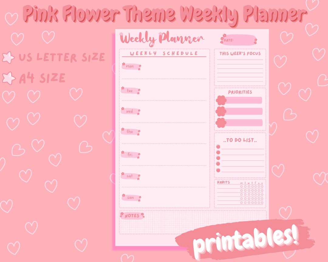 Pink Floral Weekly Planner Digital Download, Weekly Printable Template ...