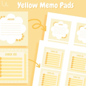 Yellow Daily Cute Printable Notepad, Kawaii Memo Pad Digital Download ...