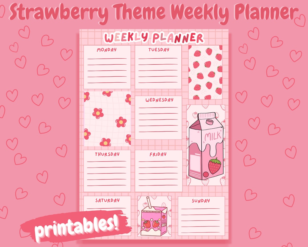 Strawberry Weekly Planner, Digital Productivity Week Calendar ...