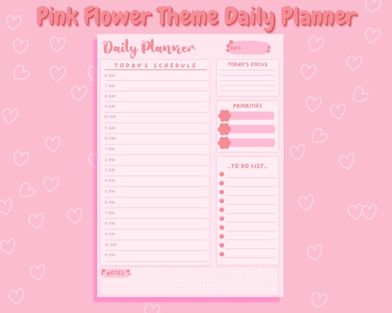 Pink Floral Daily Planner, Printable Hourly Schedule, to Do List ...