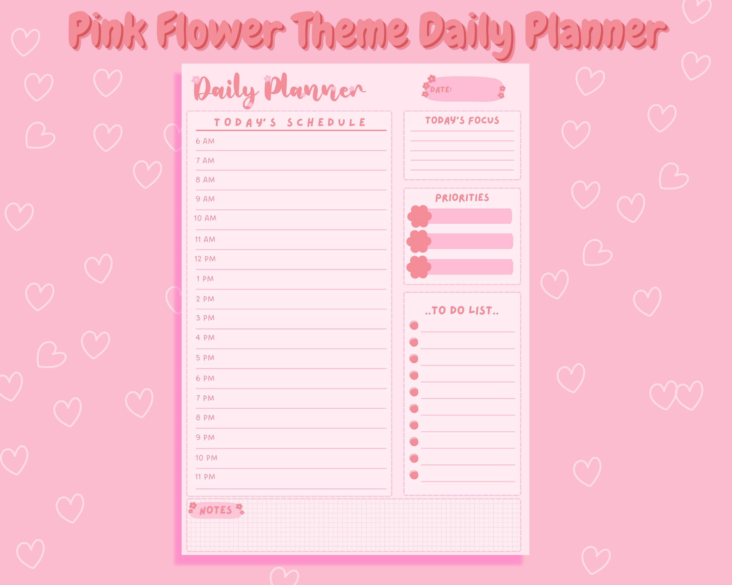 Pink Floral Daily Planner, Printable Hourly Schedule, to Do List ...