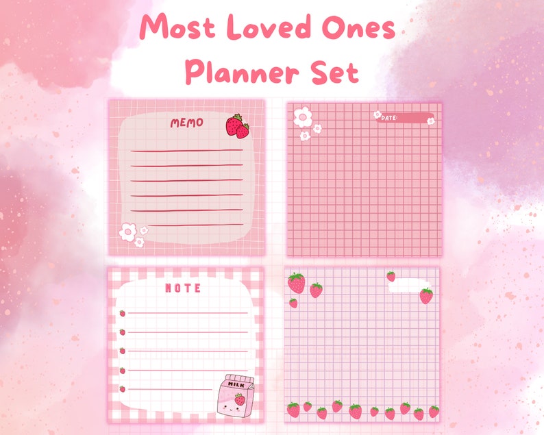 Most Loved Ones Undated Strawberry Monthly Weekly Planner Set, Cute ...