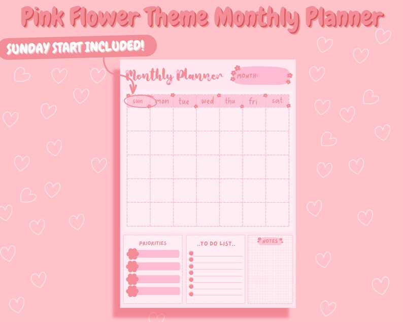 Pink Floral Printable Monthly Planner Inserts, Digital Download Student ...