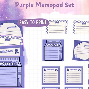 Purple Memopad Set, Daily Lined Graph Cute Notepad, Digital Download ...