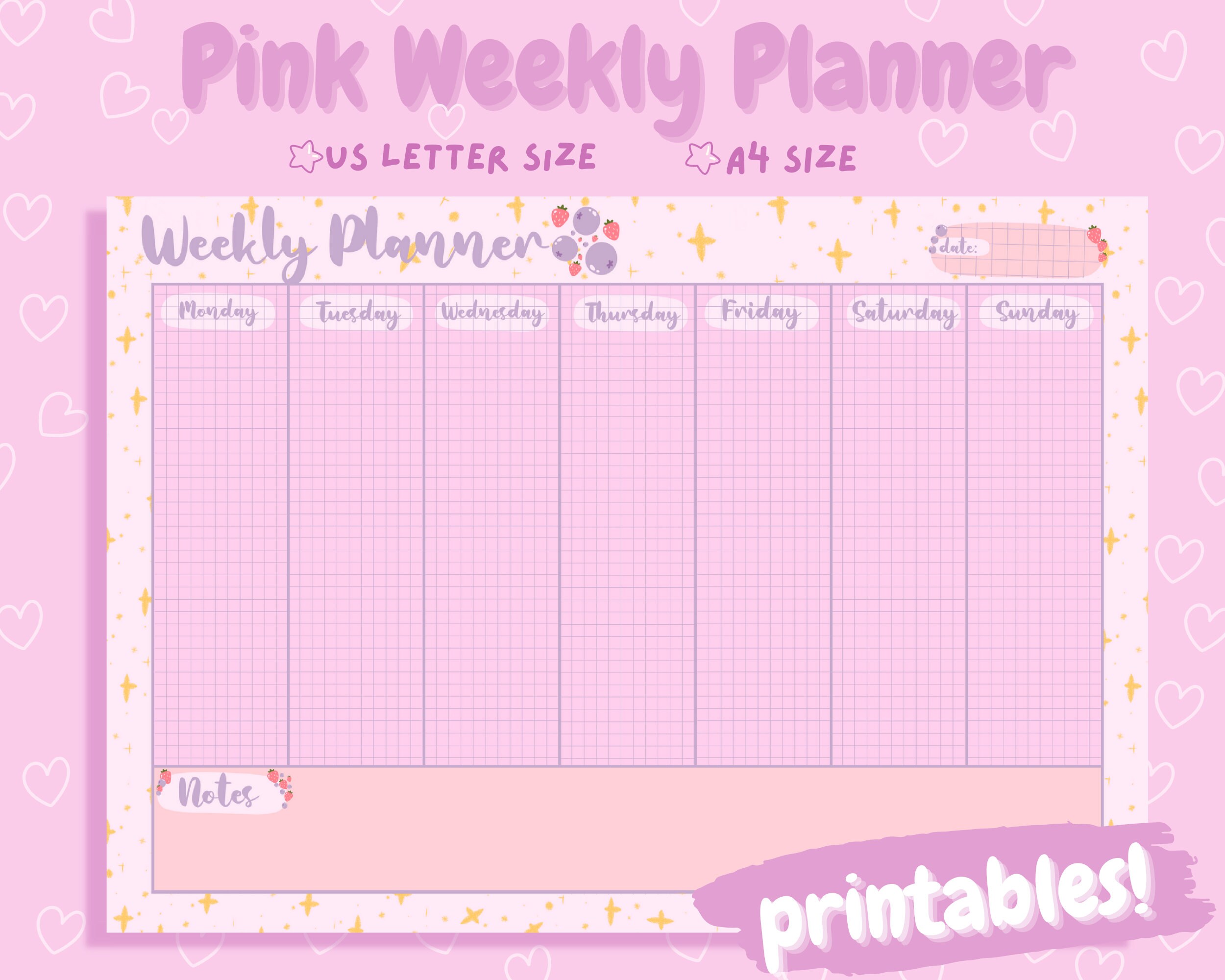 Pink Printable Weekly Desk Planner Template, Digital Download Sunday ...