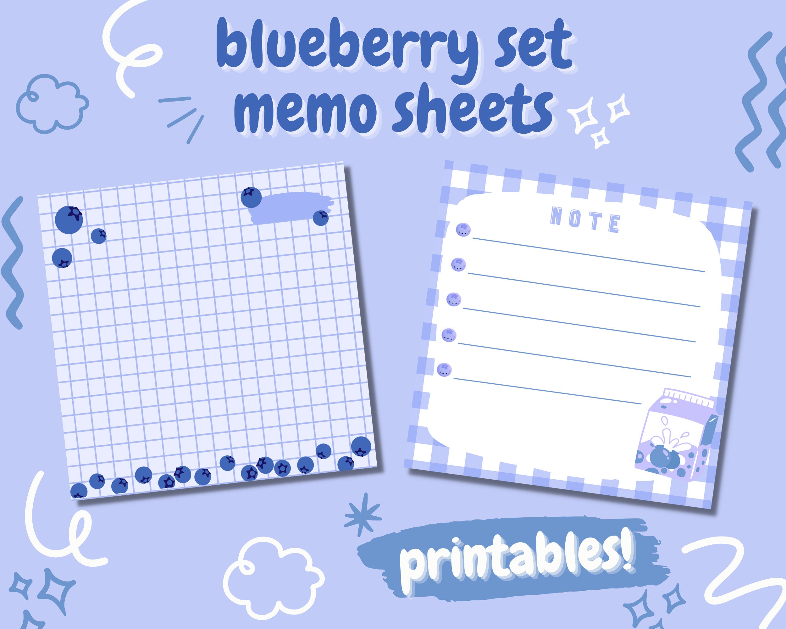 Daily Purple Blueberry Lined Memo Pad, Cute Digital Download Memo Sheet ...