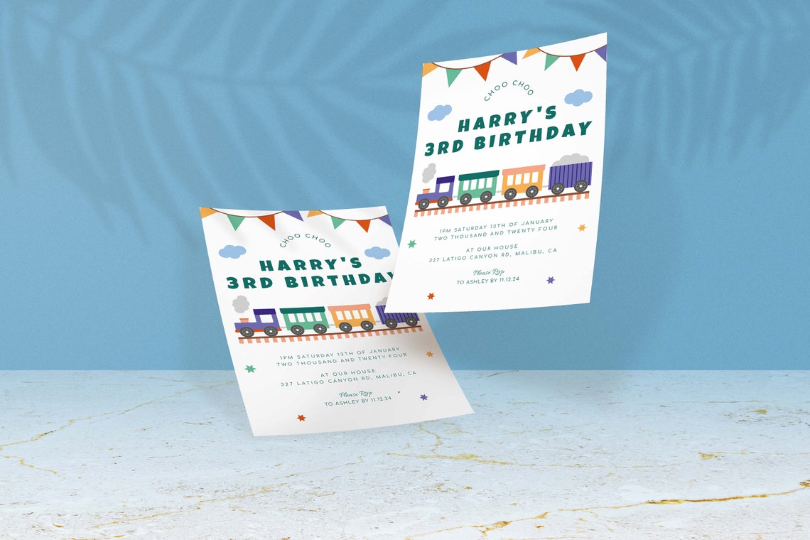 Train Birthday Invitation Template, Editable Train Party Invitation ...