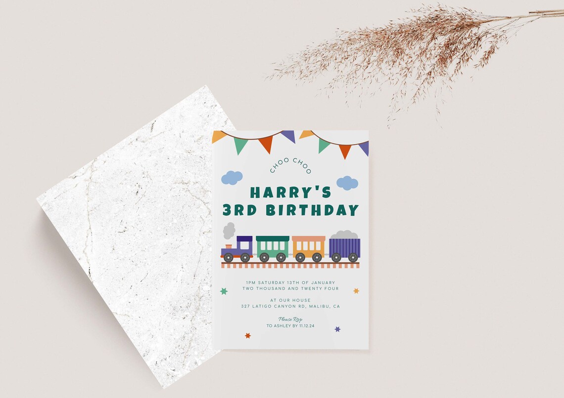 Train Birthday Invitation Template, Editable Train Party Invitation ...
