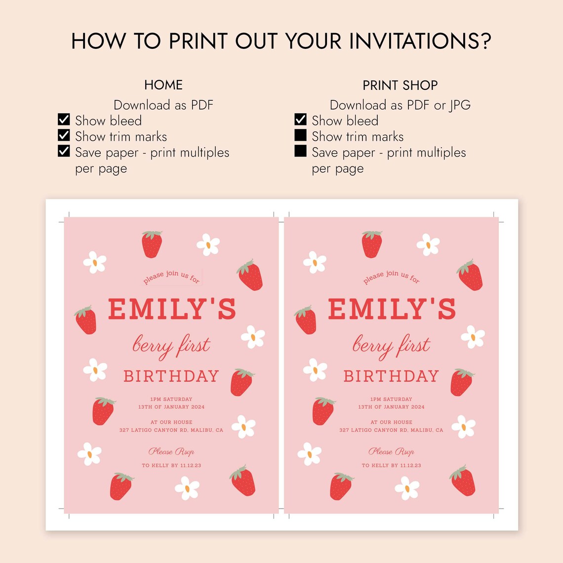 Strawberry First Birthday Invitation, Editable Berry First Birthday ...