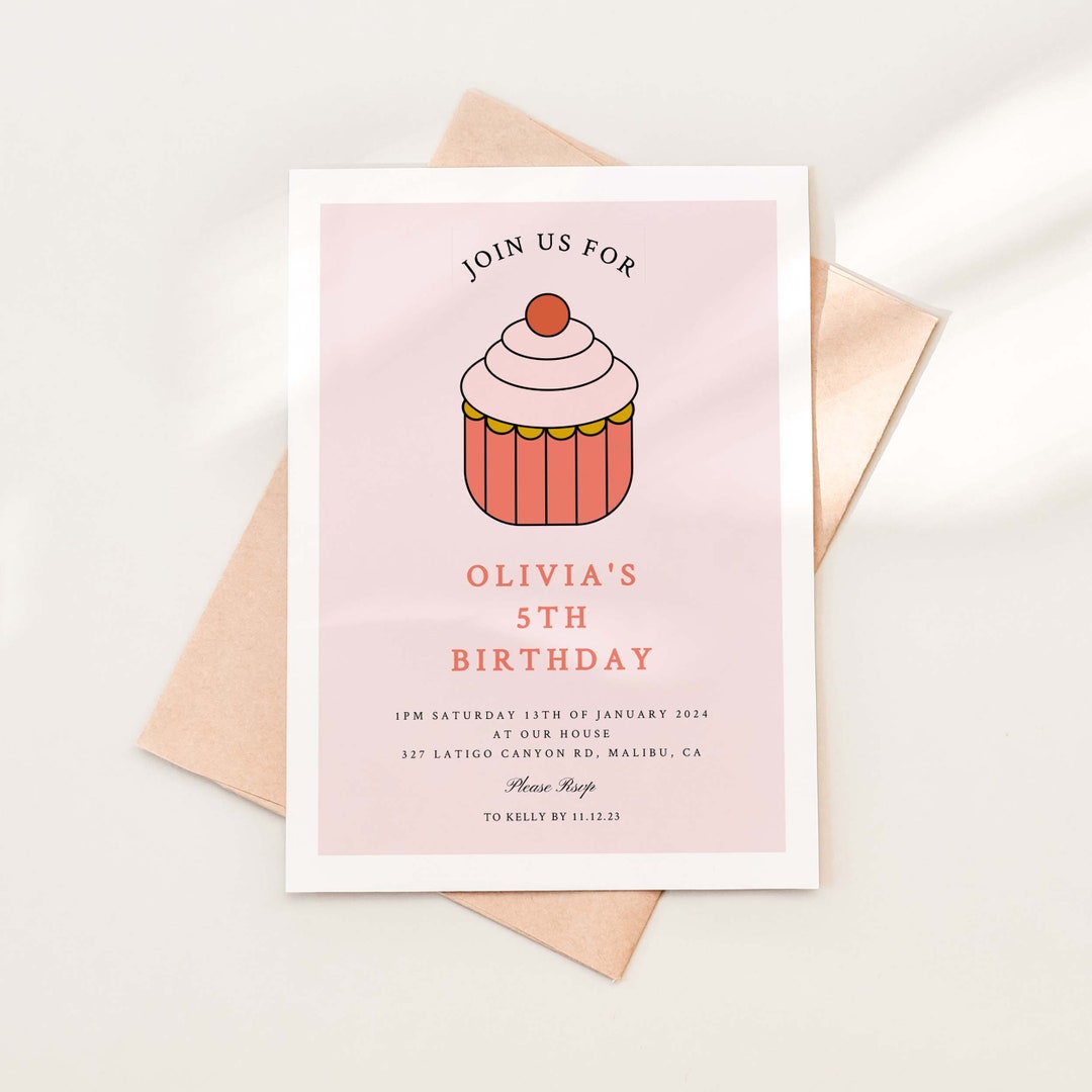 Cupcake Birthday Invitation, Printable Birthday Invitation, Girl ...