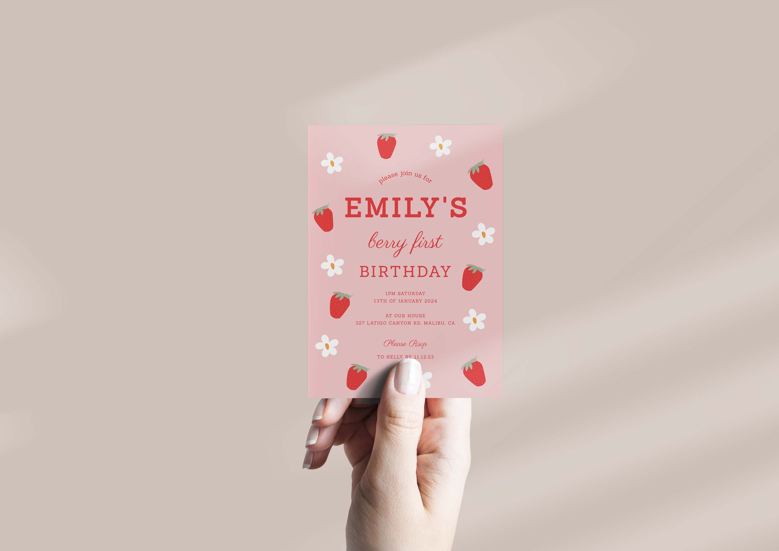 Strawberry First Birthday Invitation, Editable Berry First Birthday ...