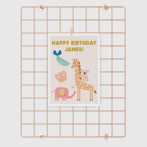 Party Animals Birthday Card, Editable Fun Animal Birthday Card, Giraffe ...