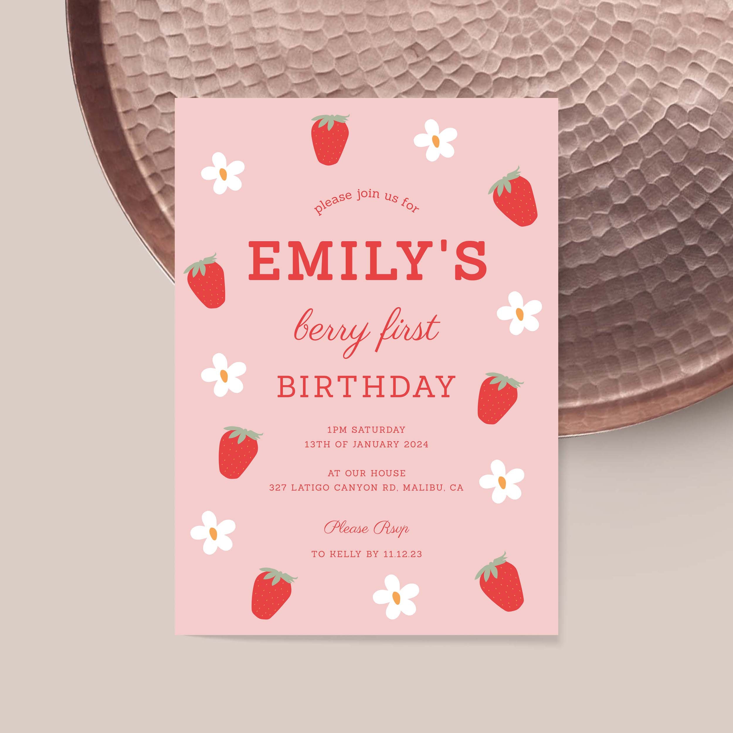Strawberry First Birthday Invitation, Editable Berry First Birthday ...