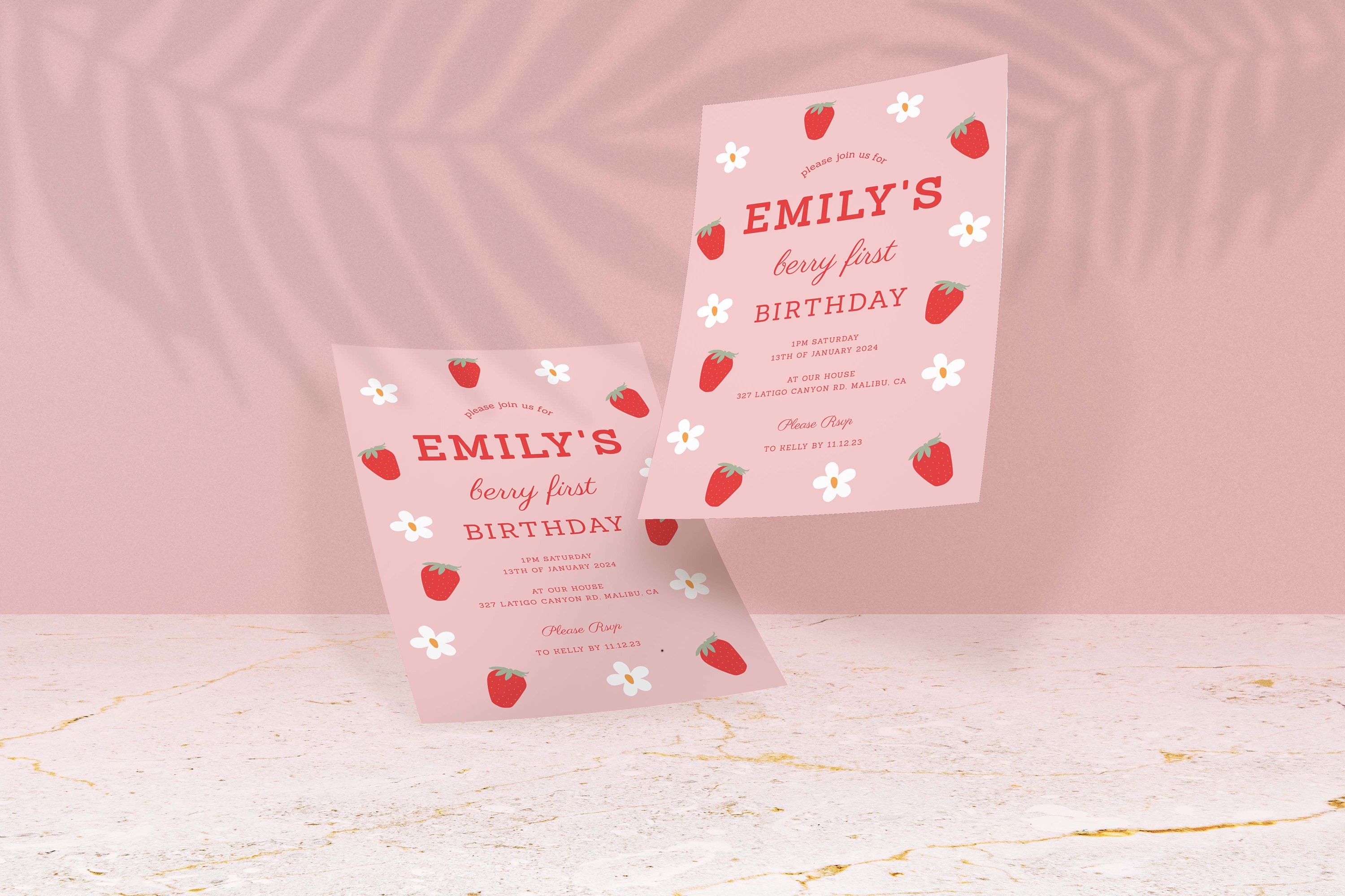 Strawberry First Birthday Invitation, Editable Berry First Birthday ...