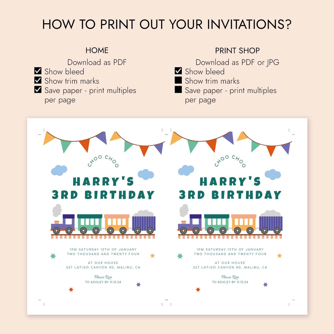 Train Birthday Invitation Template, Editable Train Party Invitation ...