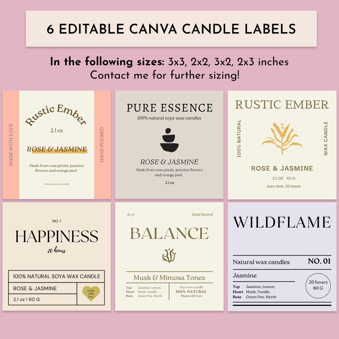 Editable Candle Label Bundle, Modern Candle Label Designs, Custom ...