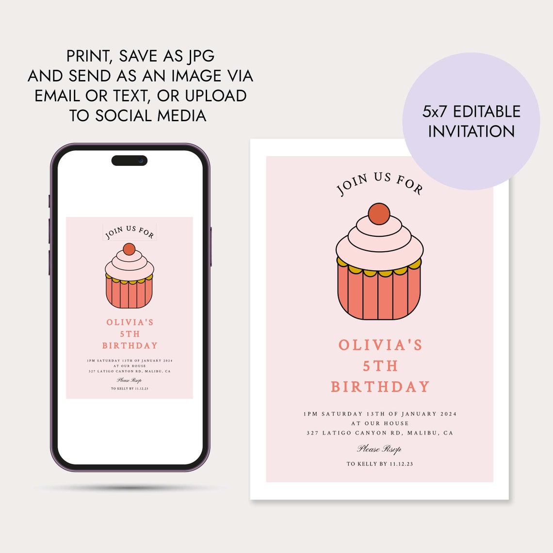 Cupcake Birthday Invitation, Printable Birthday Invitation, Girl ...