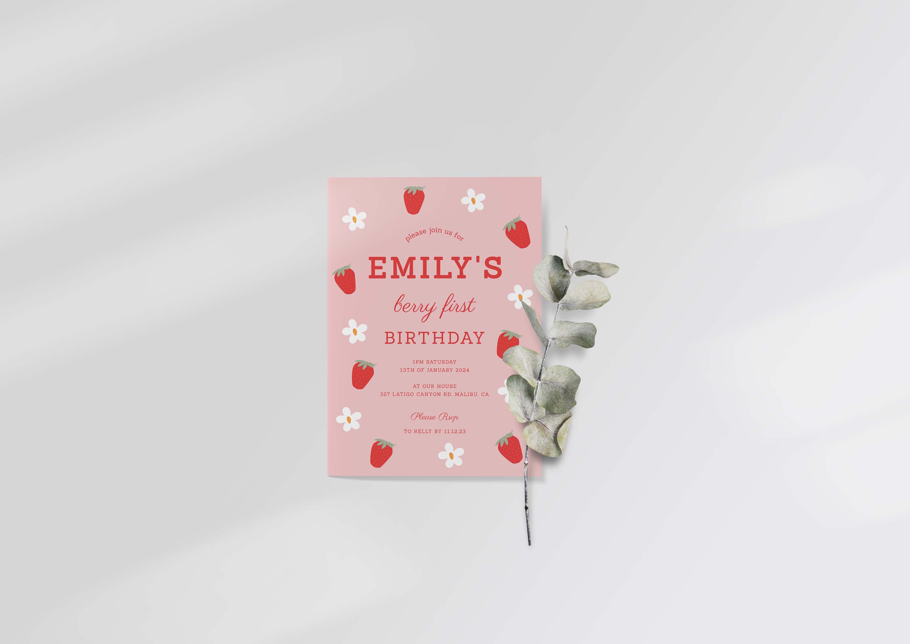 Strawberry First Birthday Invitation, Editable Berry First Birthday ...