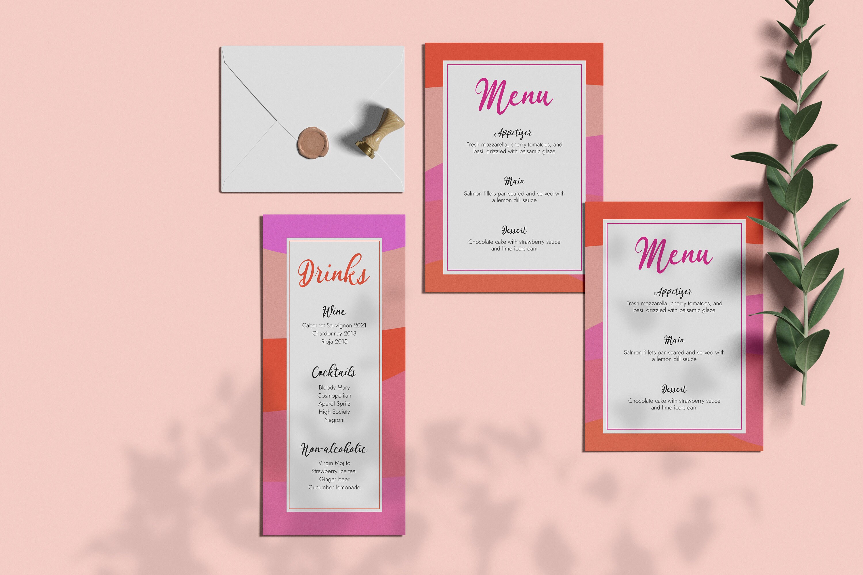 Pink Menu Card, Editable Birthday Drinks Menu, Printable Orange Wedding ...