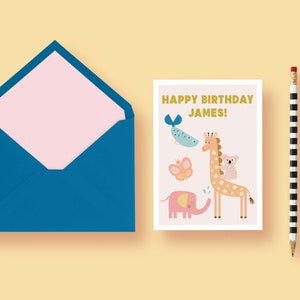 Party Animals Birthday Card, Editable Fun Animal Birthday Card, Giraffe ...