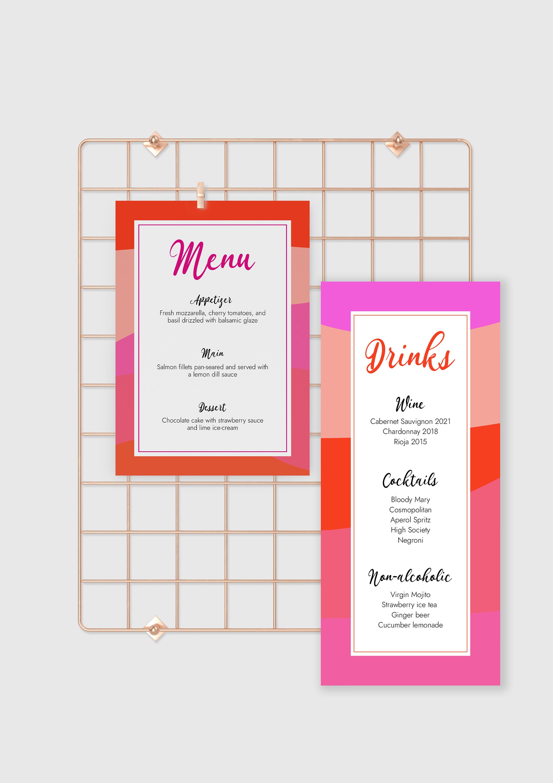 Pink Menu Card, Editable Birthday Drinks Menu, Printable Orange Wedding ...