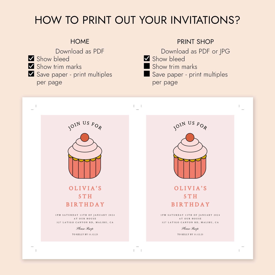 Cupcake Birthday Invitation, Printable Birthday Invitation, Girl ...