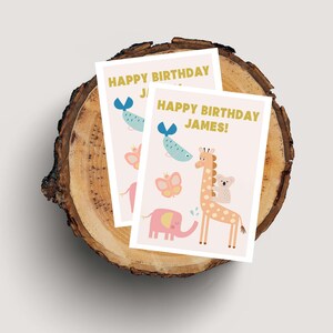 Party Animals Birthday Card, Editable Fun Animal Birthday Card, Giraffe ...
