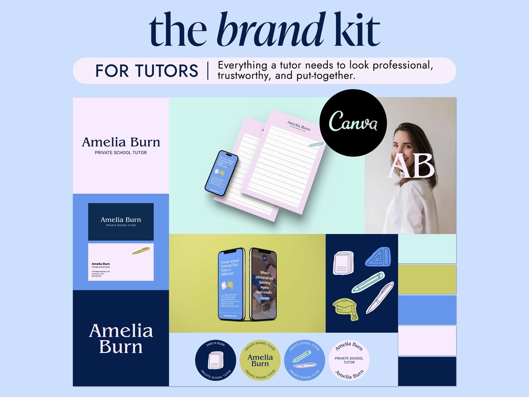 Tutor Branding Kit Canva Template | Editable Teacher Logo, Business ...