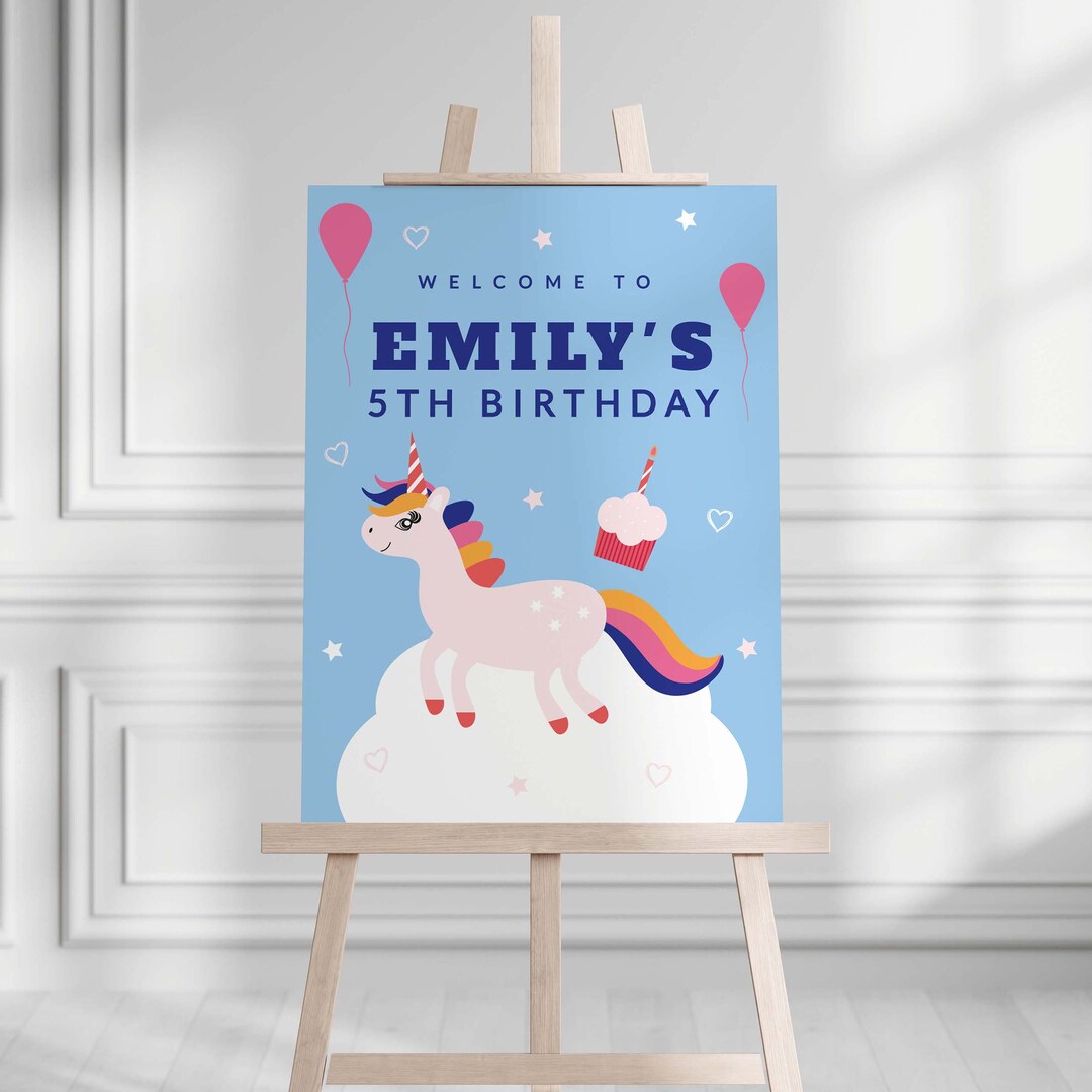 Editable Unicorn Birthday Door Sign, Unicorn Birthday Welcome Sign ...