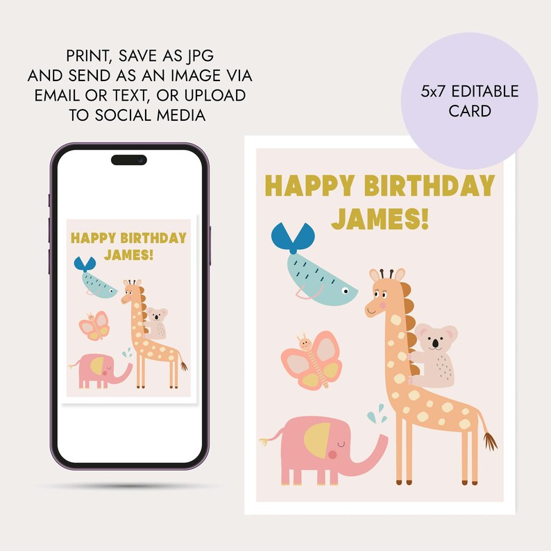 Party Animals Birthday Card Editable Fun Animal Birthday - Etsy
