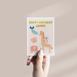 Party Animals Birthday Card, Editable Fun Animal Birthday Card, Giraffe ...