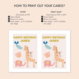 Party Animals Birthday Card, Editable Fun Animal Birthday Card, Giraffe ...