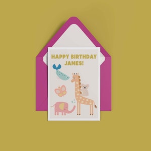 Party Animals Birthday Card, Editable Fun Animal Birthday Card, Giraffe ...
