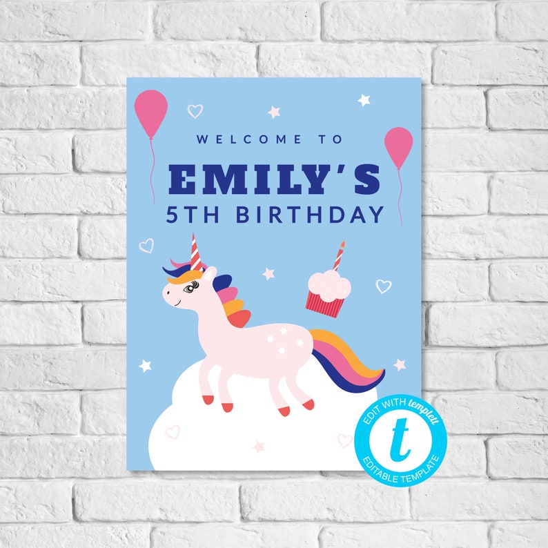 Editable Unicorn Birthday Door Sign, Unicorn Birthday Welcome Sign ...
