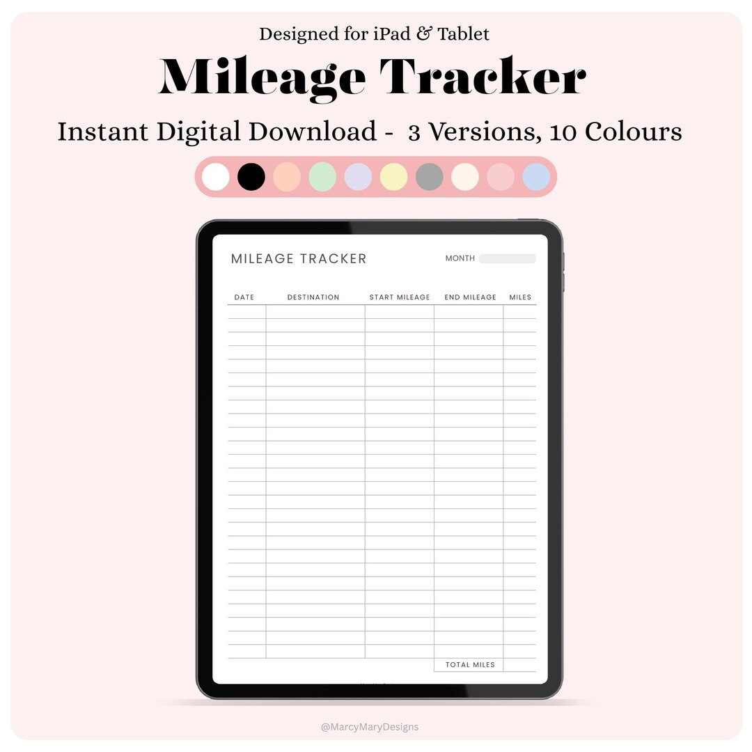 Digital Mileage Tracker, 10 Colors (digital Download) for Goodnotes ...