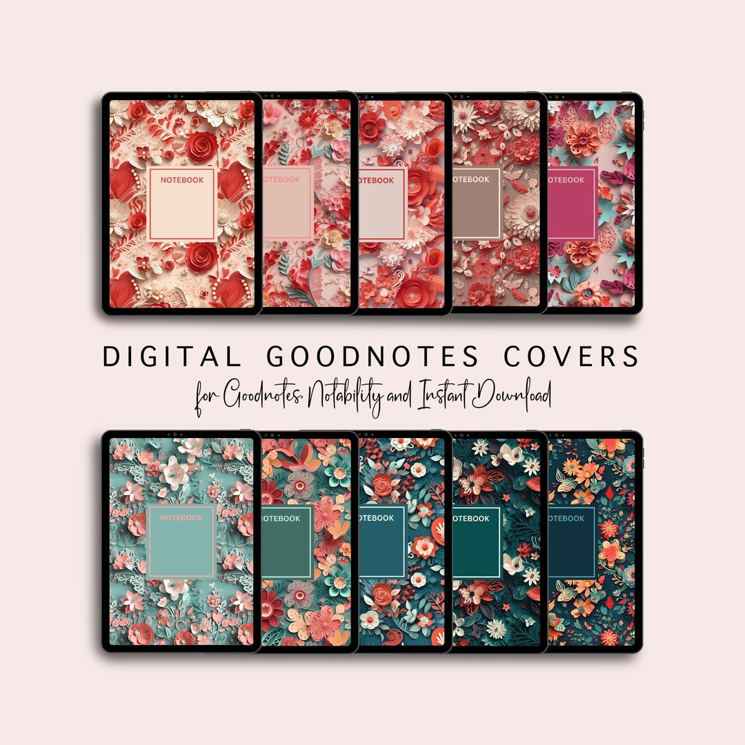 Digital Notebook Covers for Ipad, Goodnotes Covers, 3D Floral Design ...