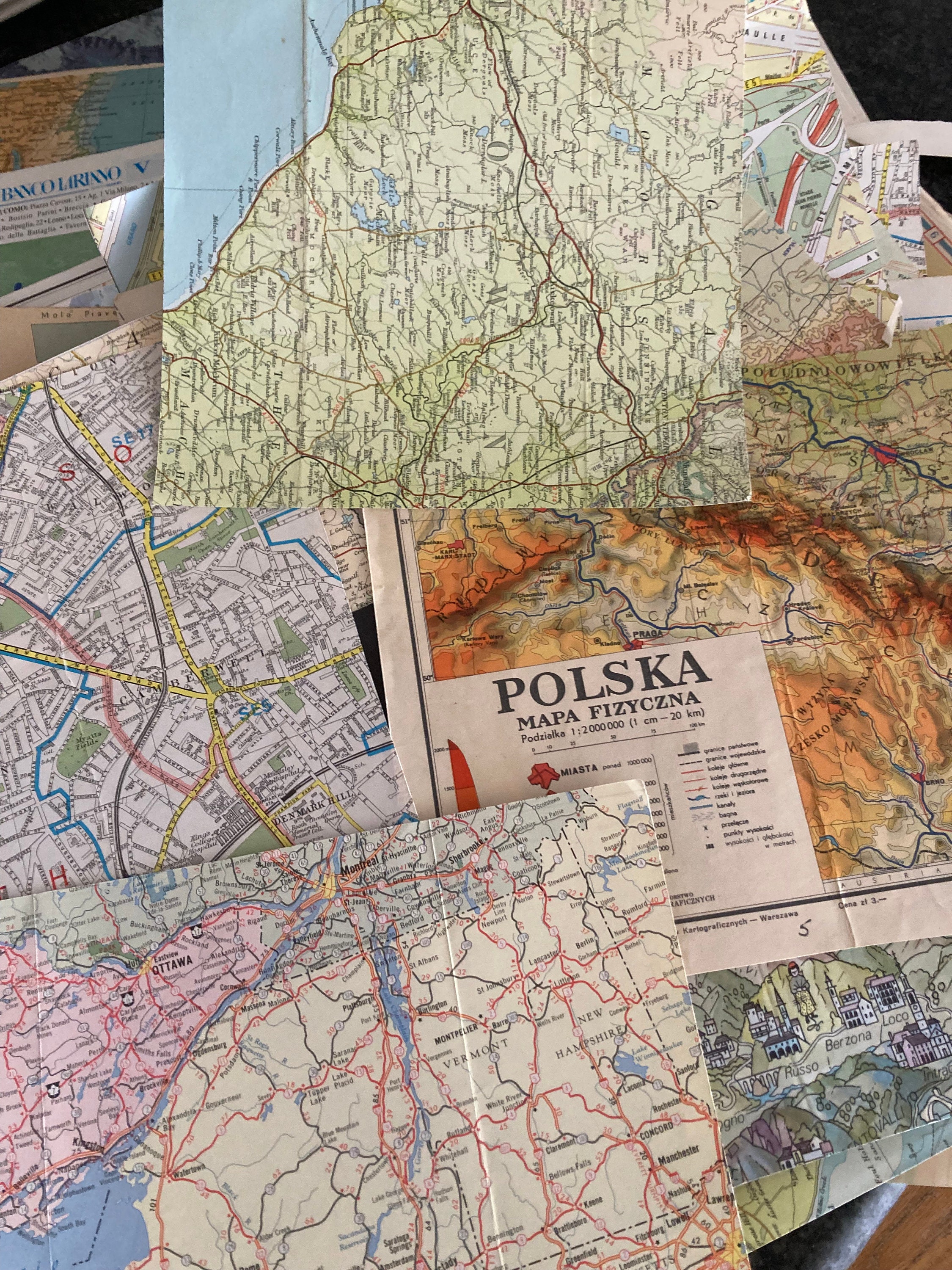 50+ Map Paper Pieces for Scrapbooking, Craft, Collage and Art ...
