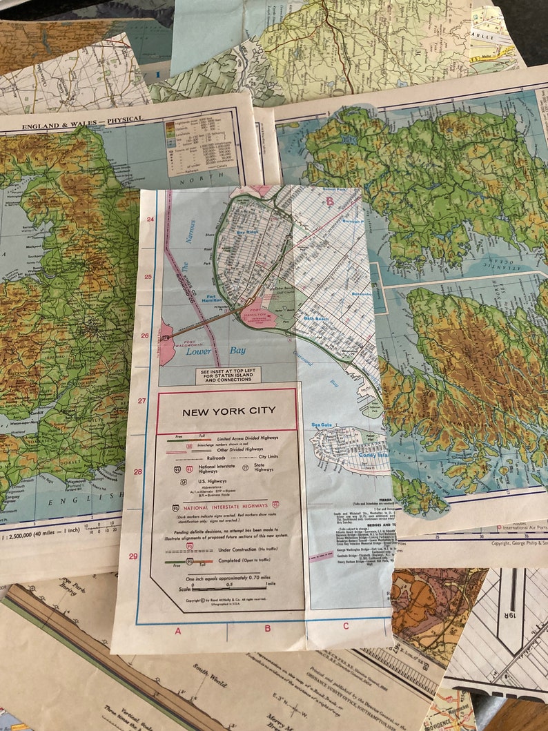 50+ Map Paper Pieces for Scrapbooking, Craft, Collage and Art ...