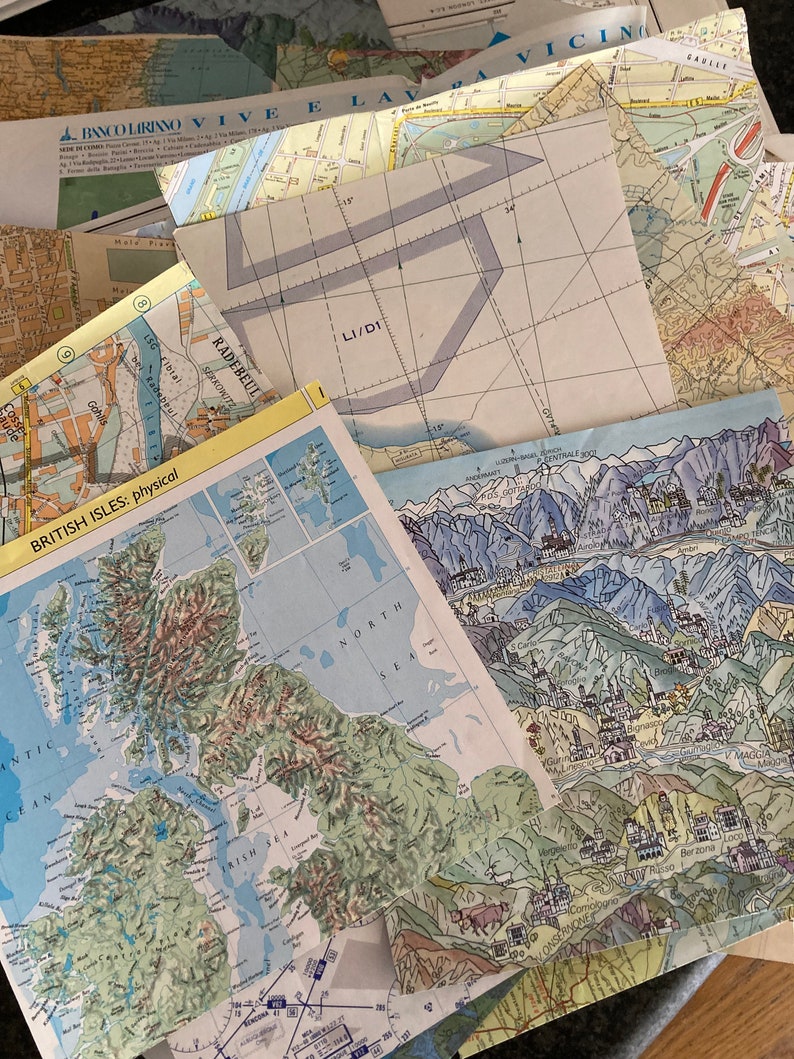 50+ Map Paper Pieces for Scrapbooking, Craft, Collage and Art ...