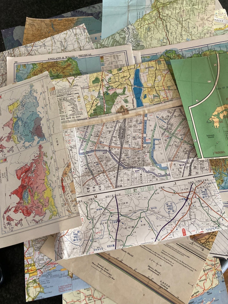 50+ Map Paper Pieces for Scrapbooking, Craft, Collage and Art ...