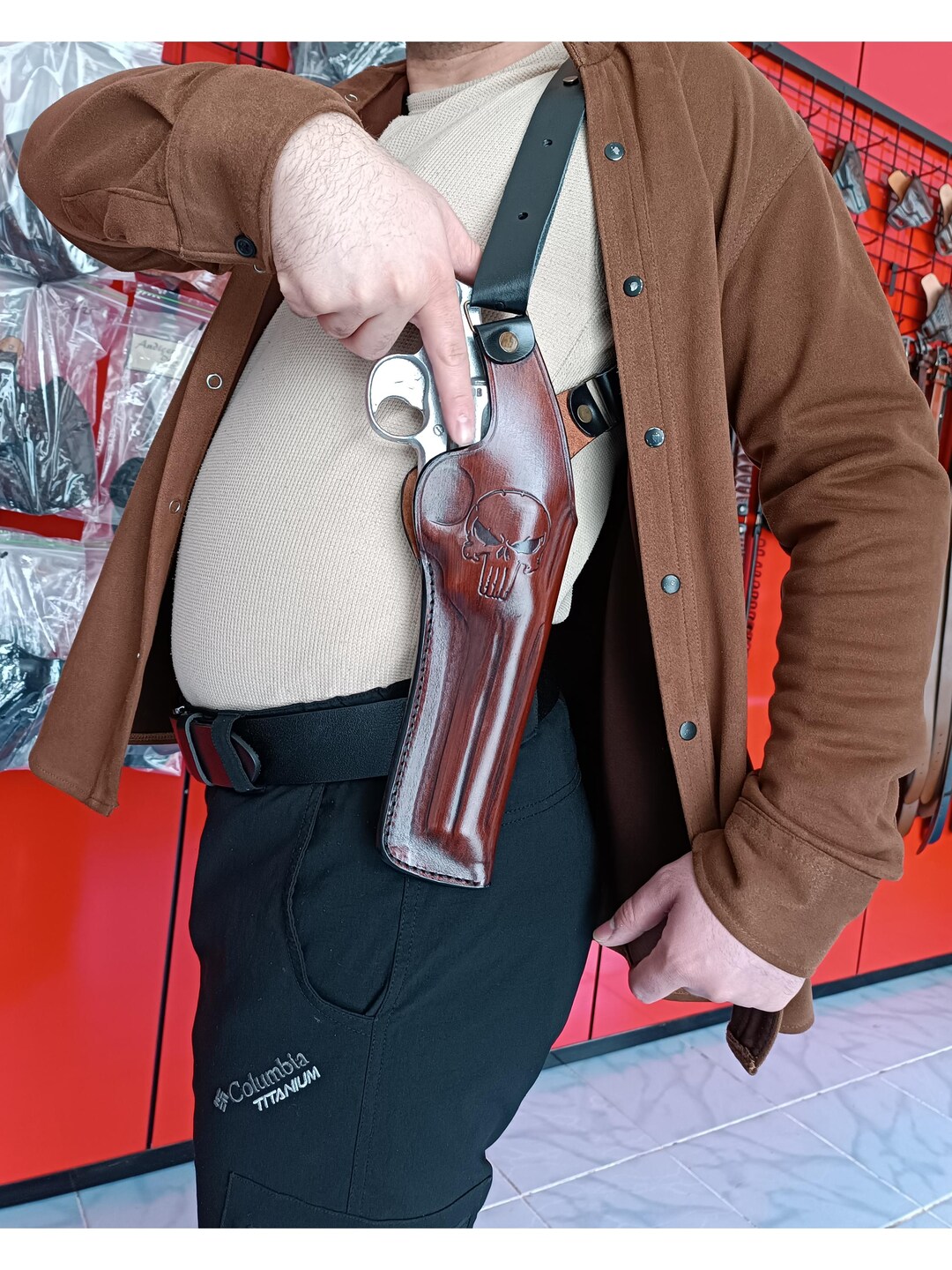 Leather Fast Draw Shoulder Carry Gun Holster Fits Colt Python-colt ...