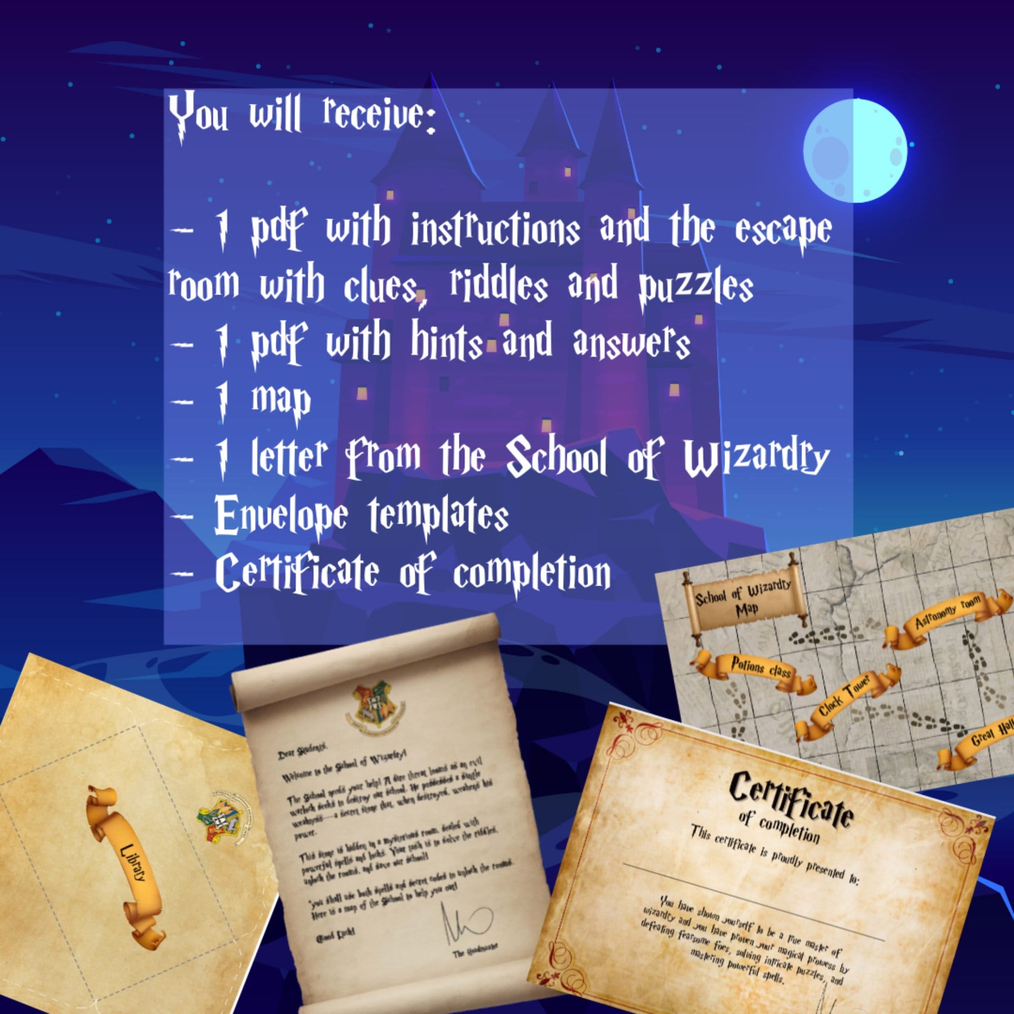 Wizard School Escape Room Game, Printable Escape Room for Kids, Instant ...