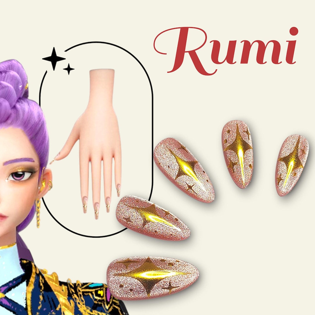 Rumi Golden Cosplay Nails – K-pop Demon Hunters Merch Press-on Nails ...