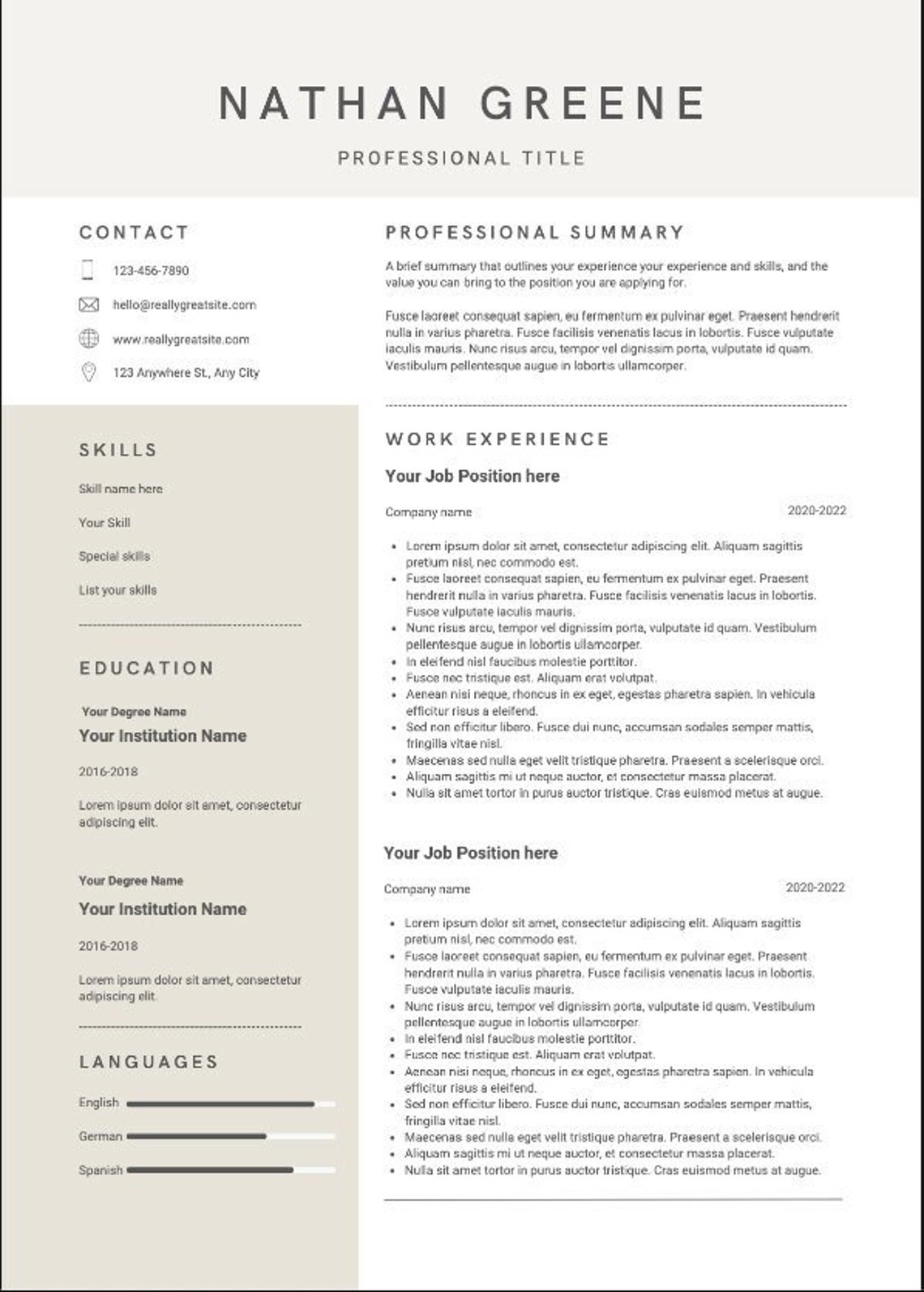 Editable Modern Resume Template | CV & Cover Letter Format | References ...