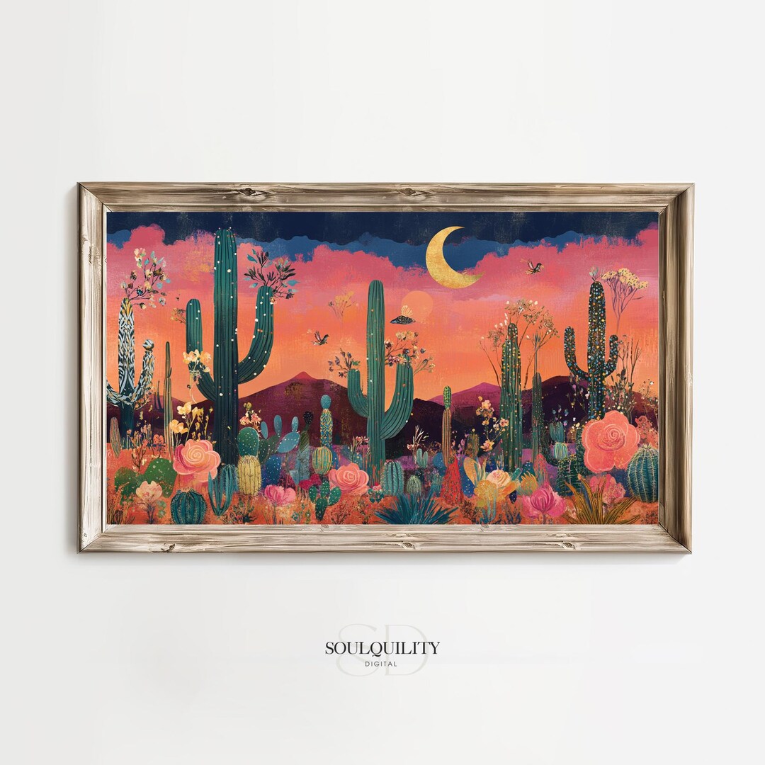 Mexican Frame TV Art, Desert Cactus and Southwestern Landscape, Mexico ...