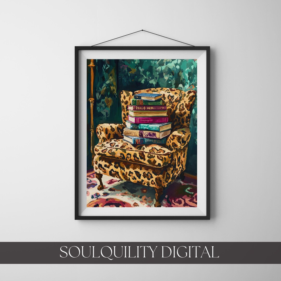 Cozy Stack of Books Printable Wall Art, Reading Nook Painting for Book ...